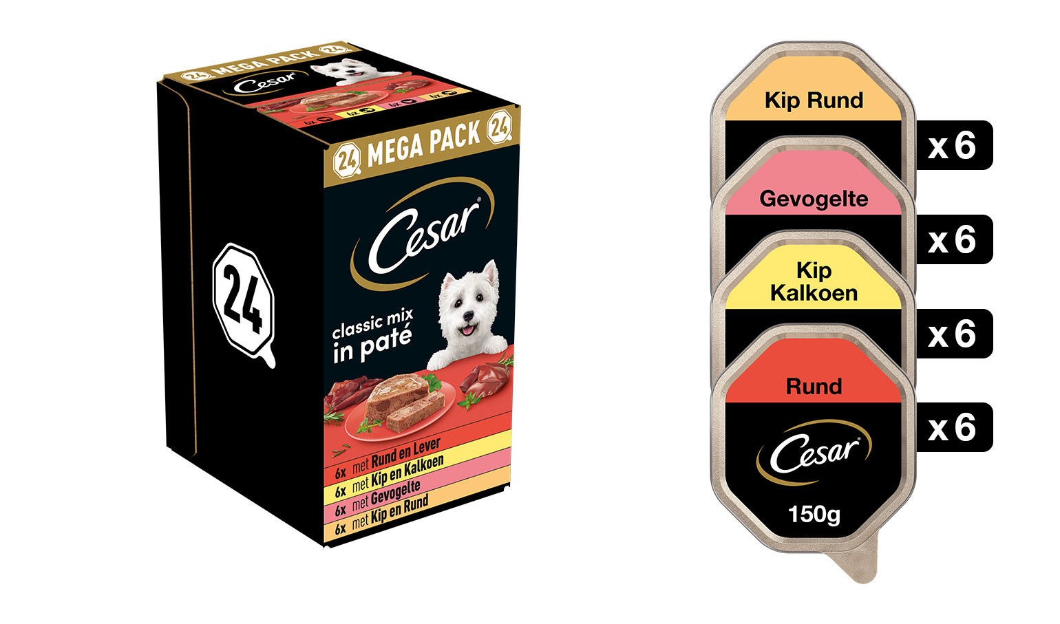 Cesar Classic Mix Paté multipack natvoer hond (150 g)